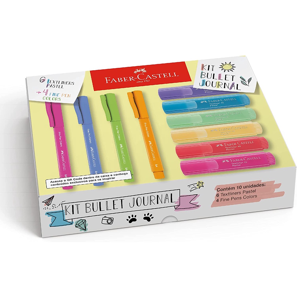 Kit Bullet Journal Com 10 Itens Faber-Castell (6 Marca Texto Textliner ...