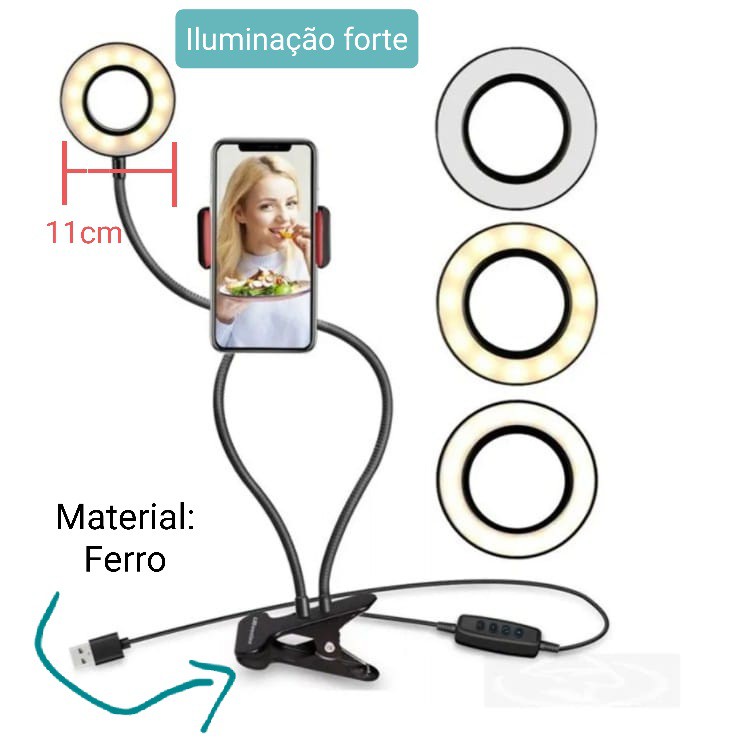 Ring Light de Mesa Iluminador Led Com Suporte Celular - Faz a Boa!