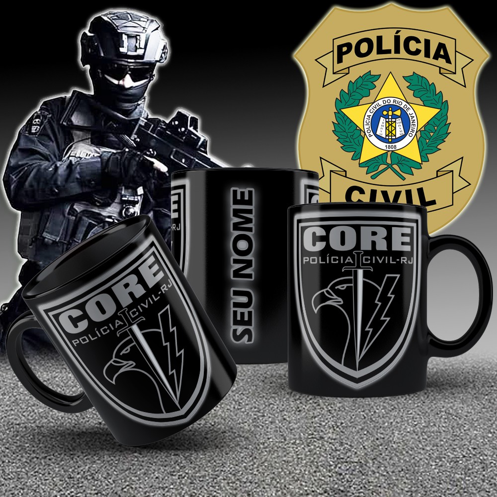 Caneca Preta Core Policia Civil Rj Personalizada Com Nome | Shopee Brasil