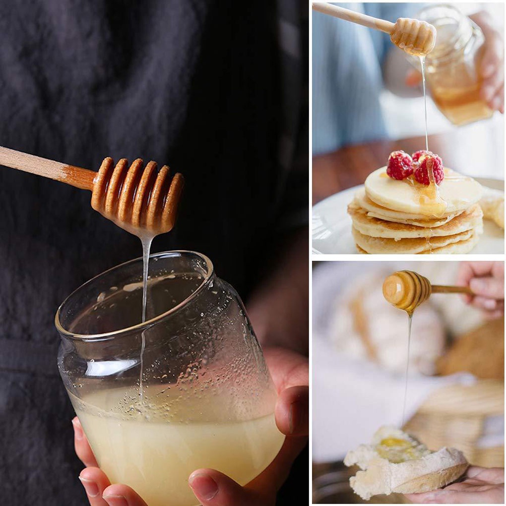 HB-Wooden Honey Stir Bar Jarro Misturador Colher De Madeira Dipper Mel De Cabo Longo Stick ...
