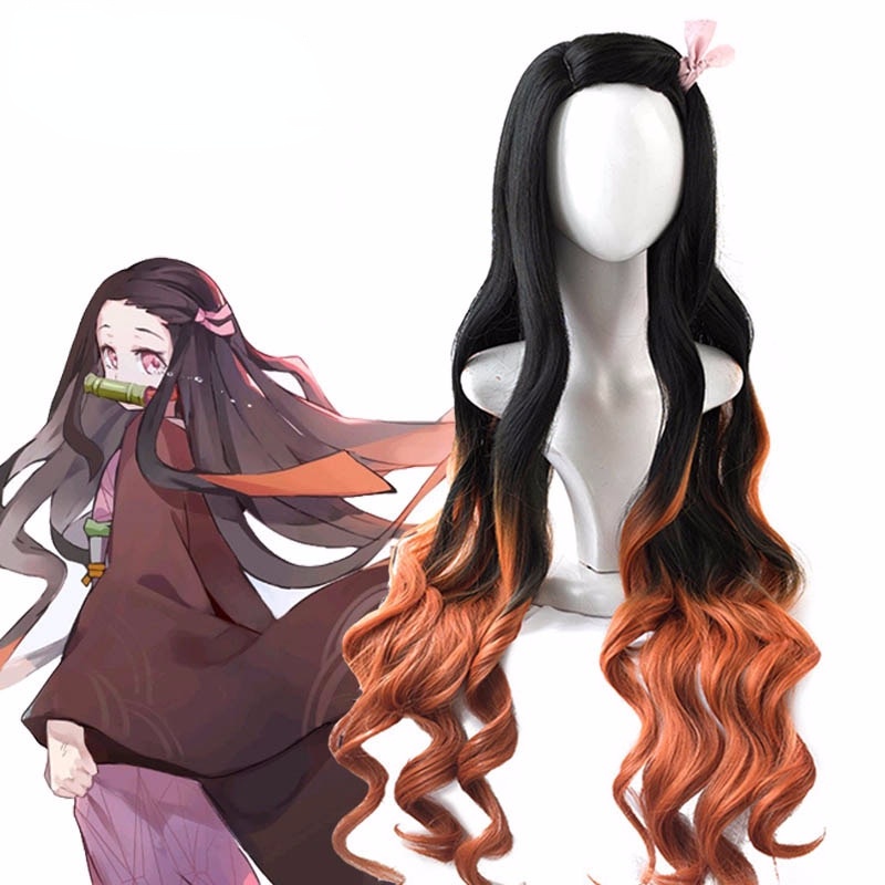 Kimetsu no Yaiba Nezuko Cosplay 95cm Cabelo Longo Gradiente Acessórios ...