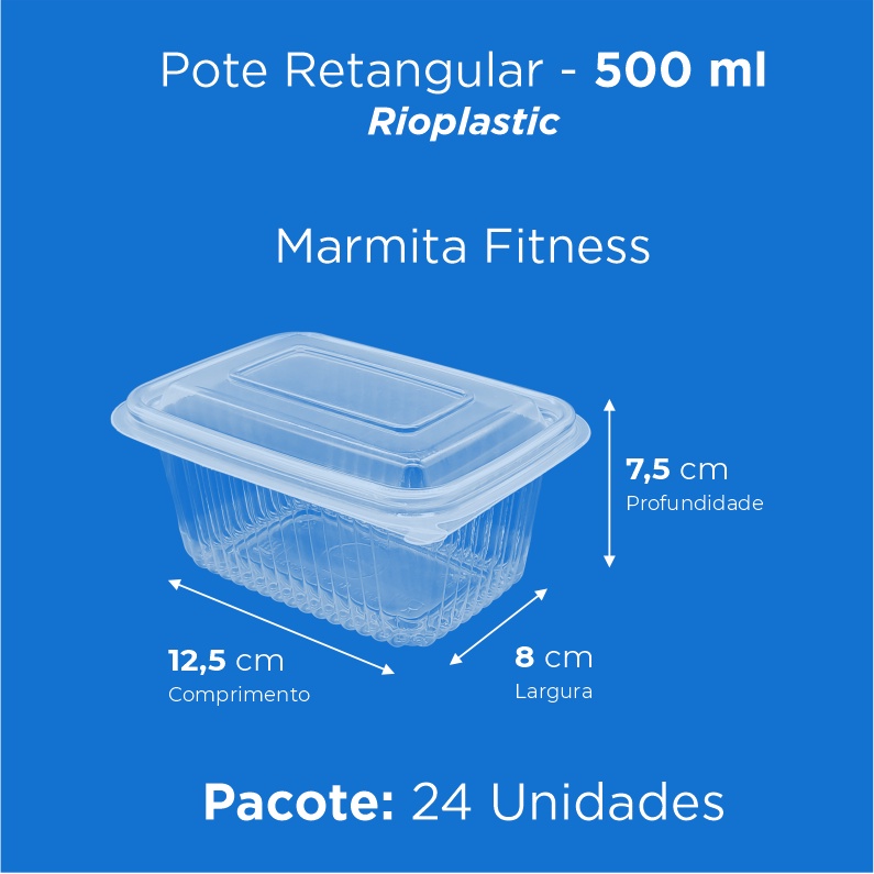 Pote Retangular (Marmita Fitness) - 500 ml - 24 Und - Rioplastic | Shopee Brasil
