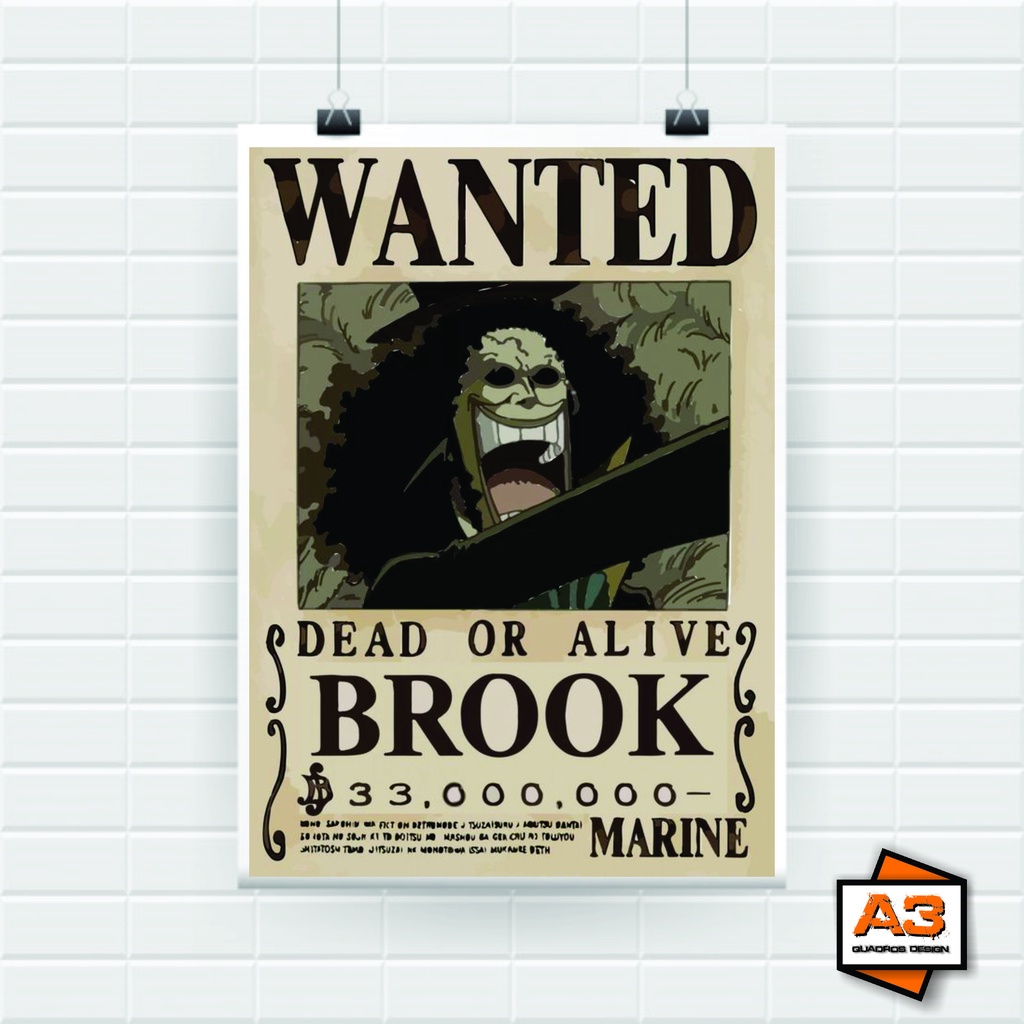 One Piece Wanted Brook Poster Adesivo Cartaz A4 (21cm x 30cm) | Shopee ...