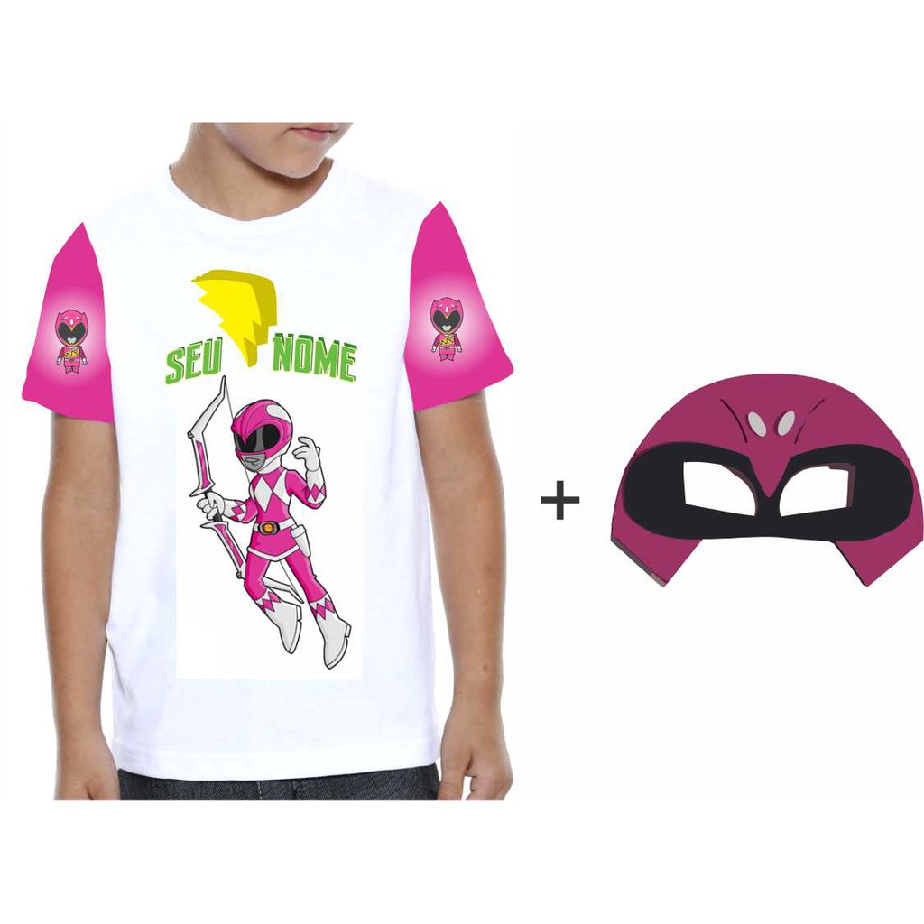 Camiseta Power Rangers Rosa personalizada com nome - Infantil + Mascara ...