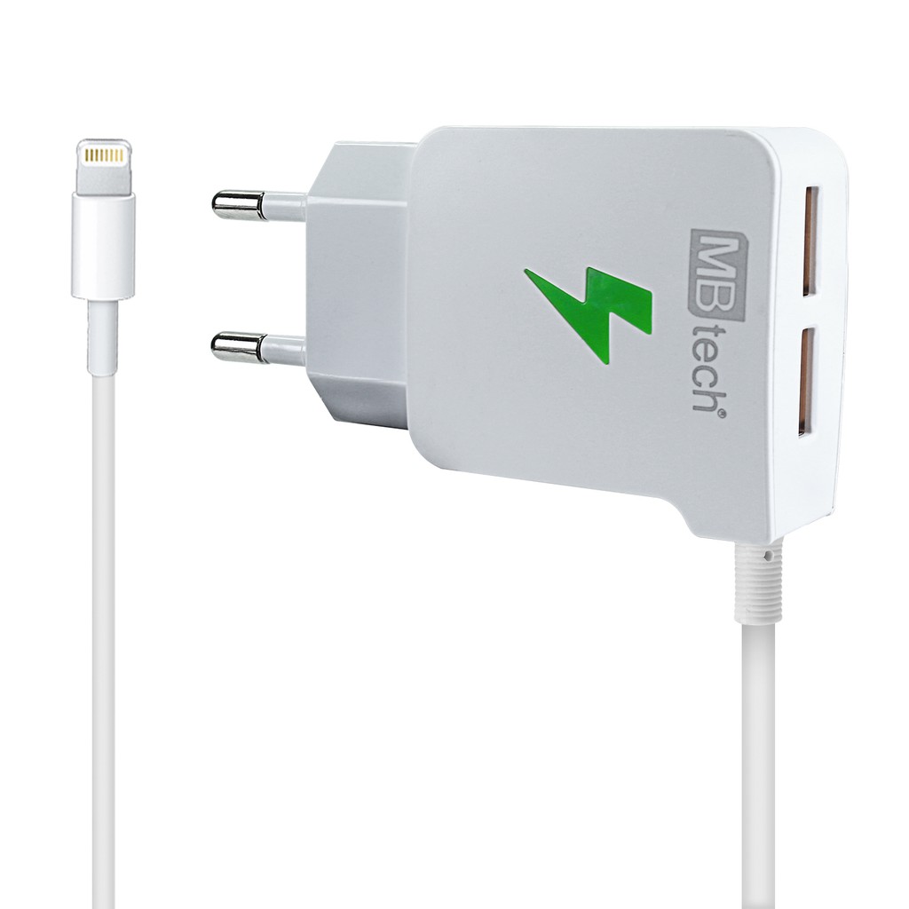 Carregador de Tomada Com 2 Entradas USB e Cabo Para Iphone Com 1 Metro ...