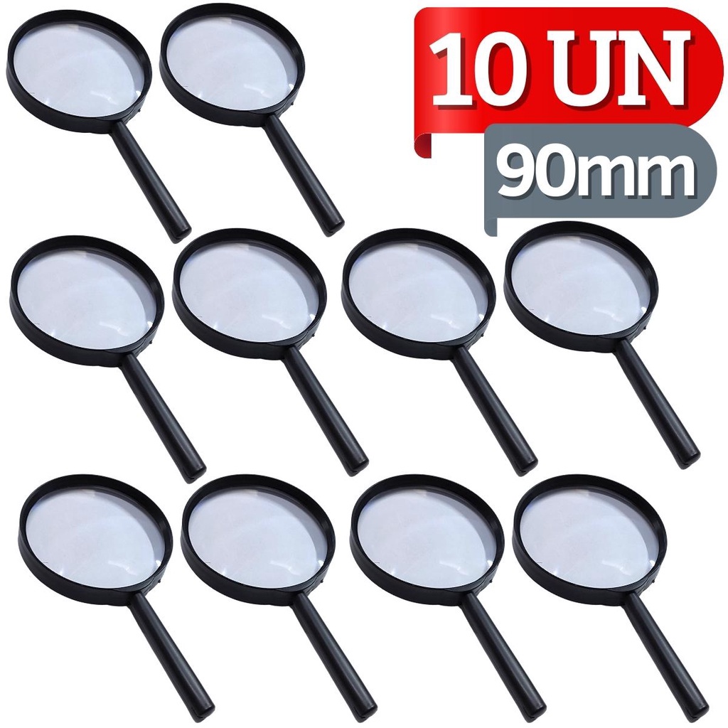 10 Lupa De Mão 90mm Cabo Glass Lente Zoom Aumento Kit | Shopee Brasil