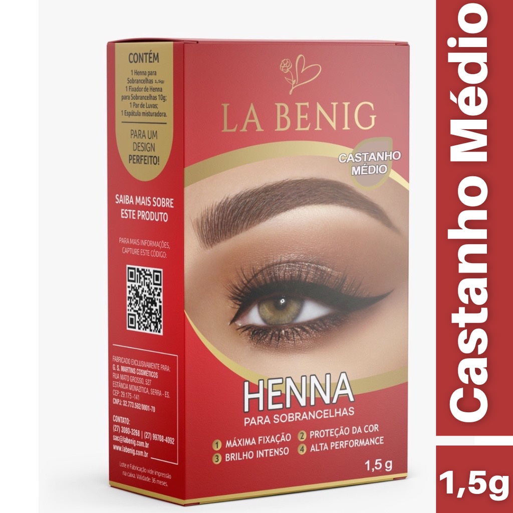 Henna Sobrancelha Profissional La Benig Castanho Médio 1,5g | Shopee Brasil