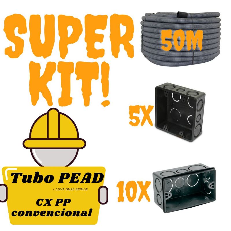 Super KIT Eletroduto Conduite DN25 - 3/4" x 50m com Caixas de Luz de ...