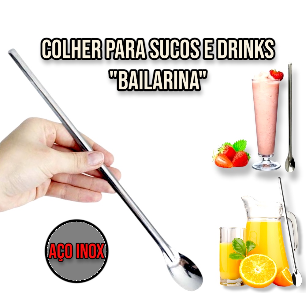 Colher Bailarina Aço inox Longa Para Mexer Suco Drink Caipirinha ...