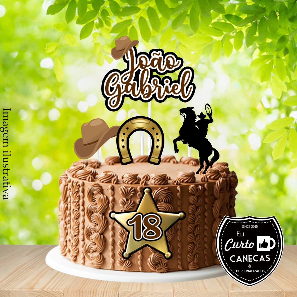 Topo De Bolo Personalizado Cowboy Country Vaqueiro Rodeo - Qualquer ...