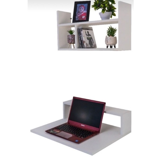 Kit Mesinha Para Notebook + Prateleira Estante Mdf Branco alta ...