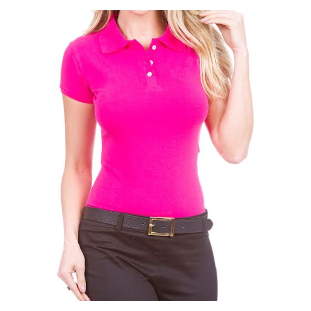 Blusa feminina gola polo manga curta tecido piquet estilo mulher ...