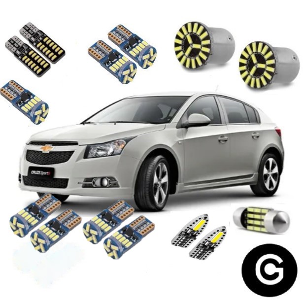 Kit Premium Lâmpada Led Chevrolet Cruze Pingo Teto Placa Ré Farolete ...