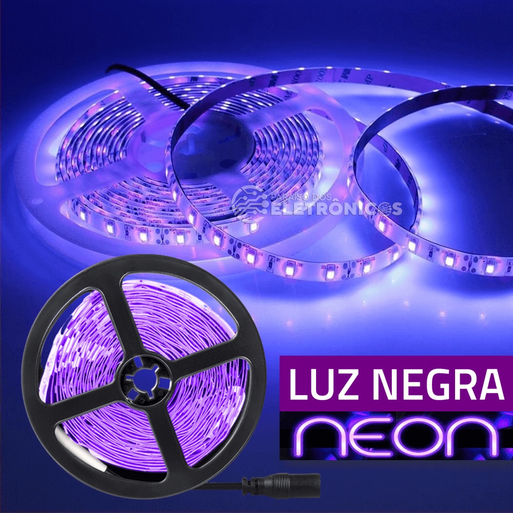 Fita LED Luz Negra 5 Metros Com Fonte Super Brilhante Carro, Casa, Bar e Balada - 194888 ...
