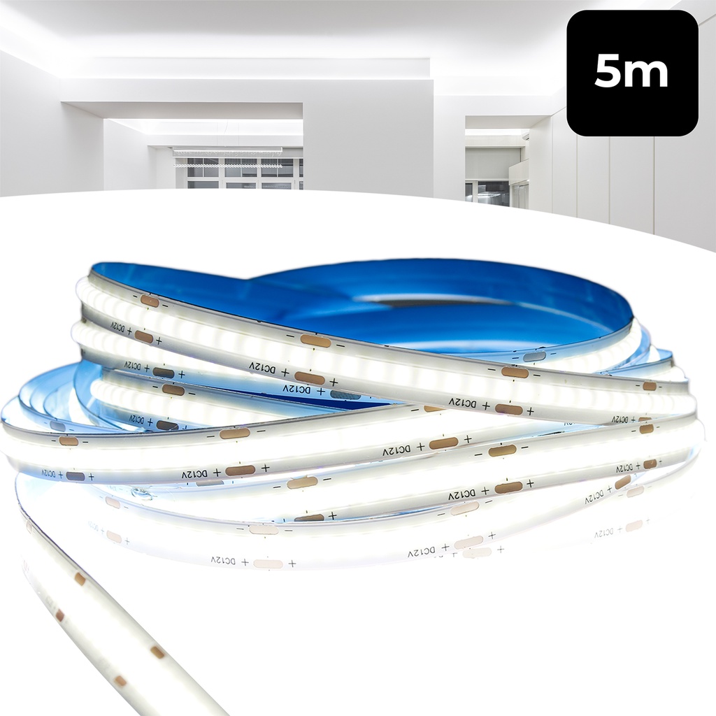 Fita Led Cob 5 Metros 12v Ip20 256leds Por Metro Cor Branco Frio ...