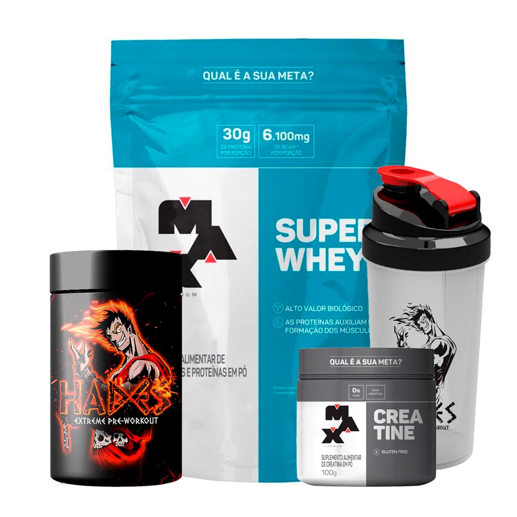 Kit Suplemento Combo Super Whey Protein 900g 1x Creatina 100g Pre