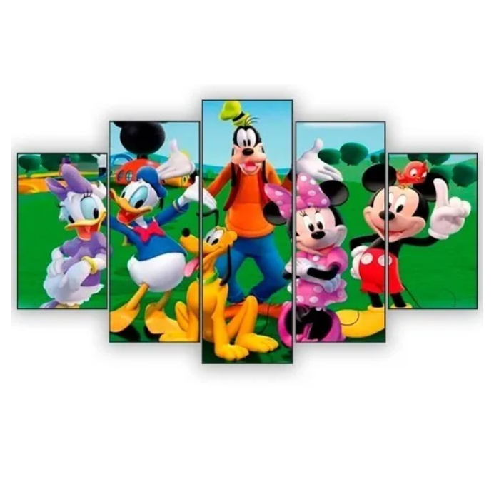 Quadro Decorativo Mosaico Pateta, Mickey E Amigos 5 Peças N0 n.a parede ...