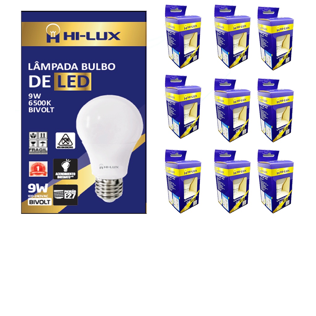 KIT 10 LAMPADAS BULBO LED 9W 6500K E27 - PRONTA ENTREGA - 1 ANO DE GARANTIA!! | Shopee Brasil
