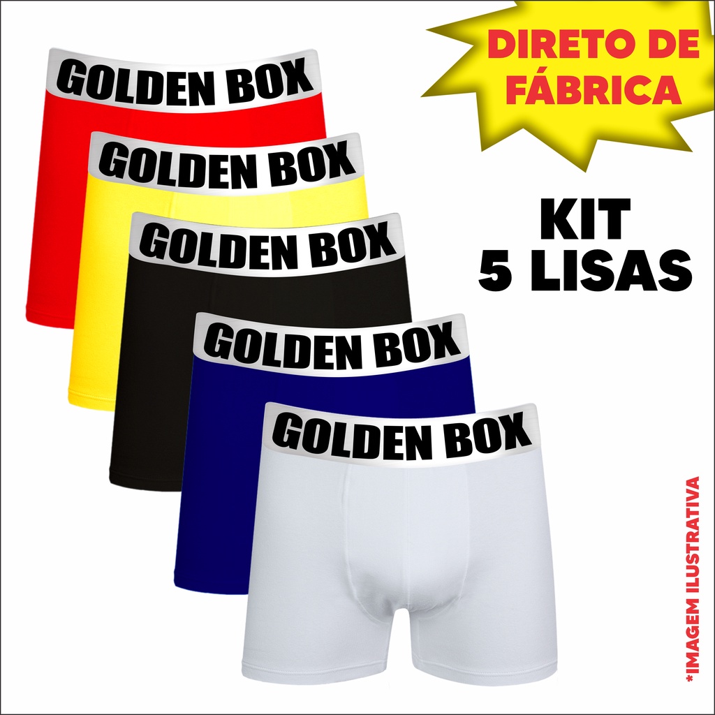 Kit 5 - Cueca Box Lisa Golden Micro Dry Boxer - Cores Lisas - | Shopee ...