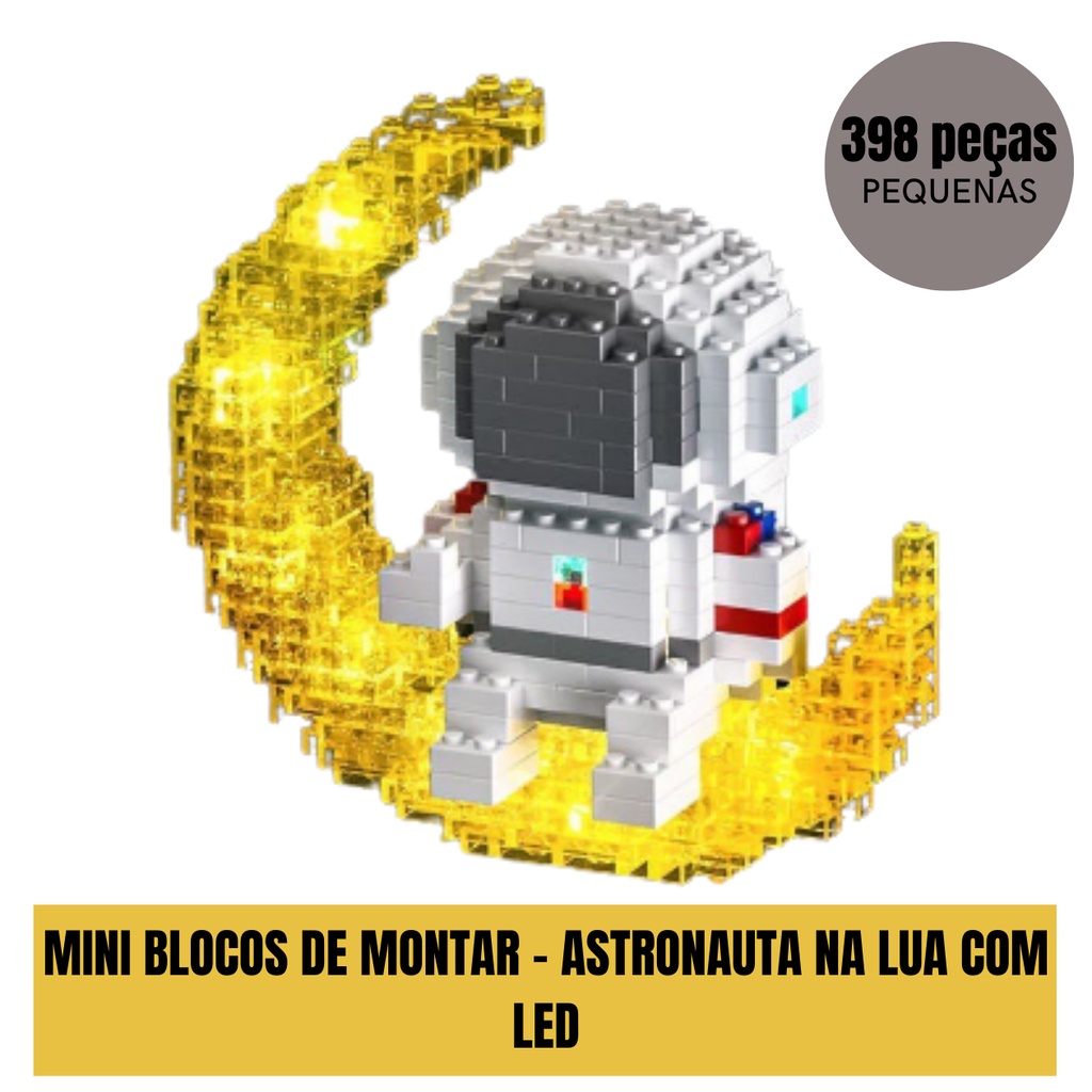 Boneco Astronauta na Lua Blocos de Montar Pequenos com LED e Manual | Shopee Brasil