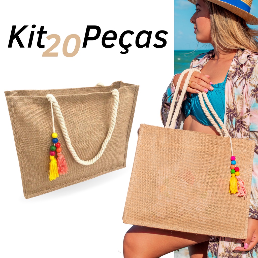Bolsa de praia de palha em atacado kit com 20 peças de juta feminina ...