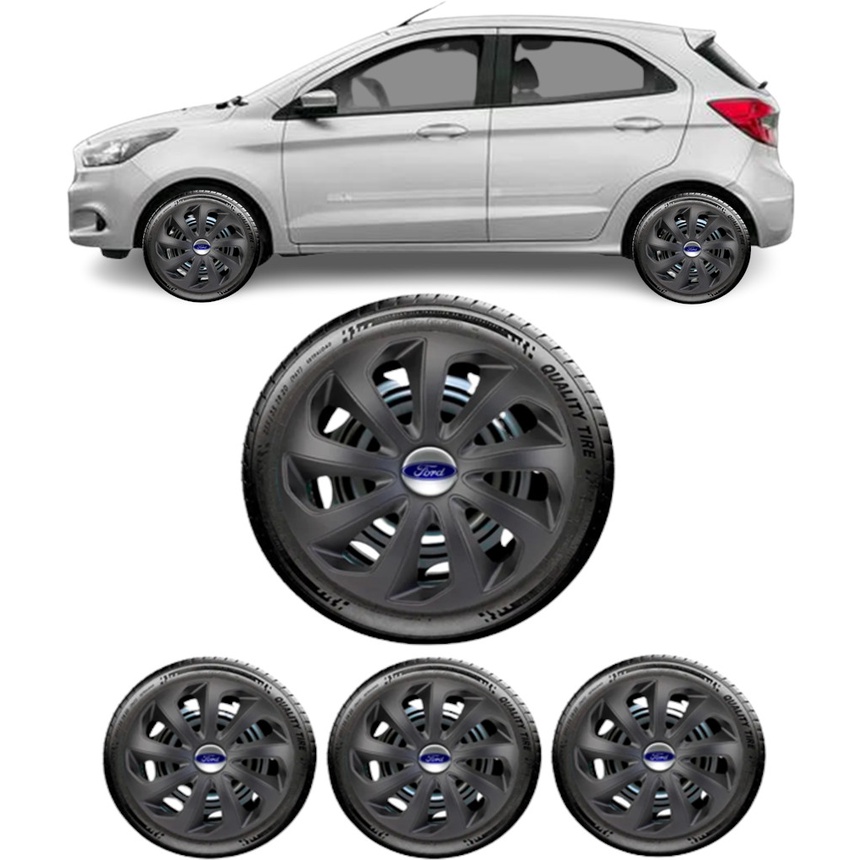 Jogo 4 Calota Velox Preto Fosco Aro 14 Ford Ka Fiesta Focus 2002 2003 ...