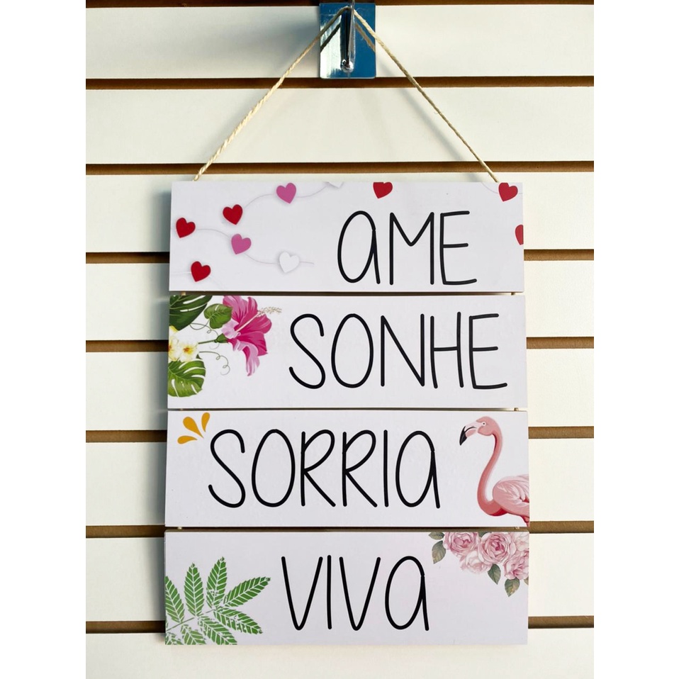 Quadro Corda 4 Placas Decorativas Madeira Frases Ame Sonhe Sorria Viva ... Quadro Corda 4 Placas Decorativas Madeira Frases Ame Sonhe Sorria Viva ...
