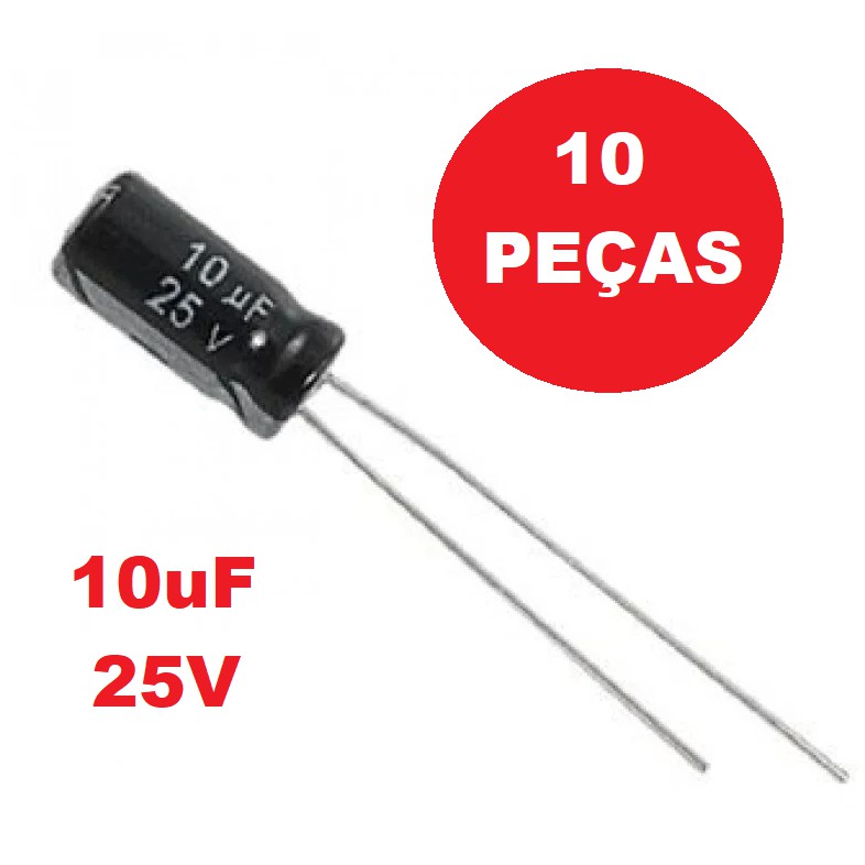 Capacitor Eletrolítico 10uf 25v 105° 4x8 -10 UNIDADES- | Shopee Brasil
