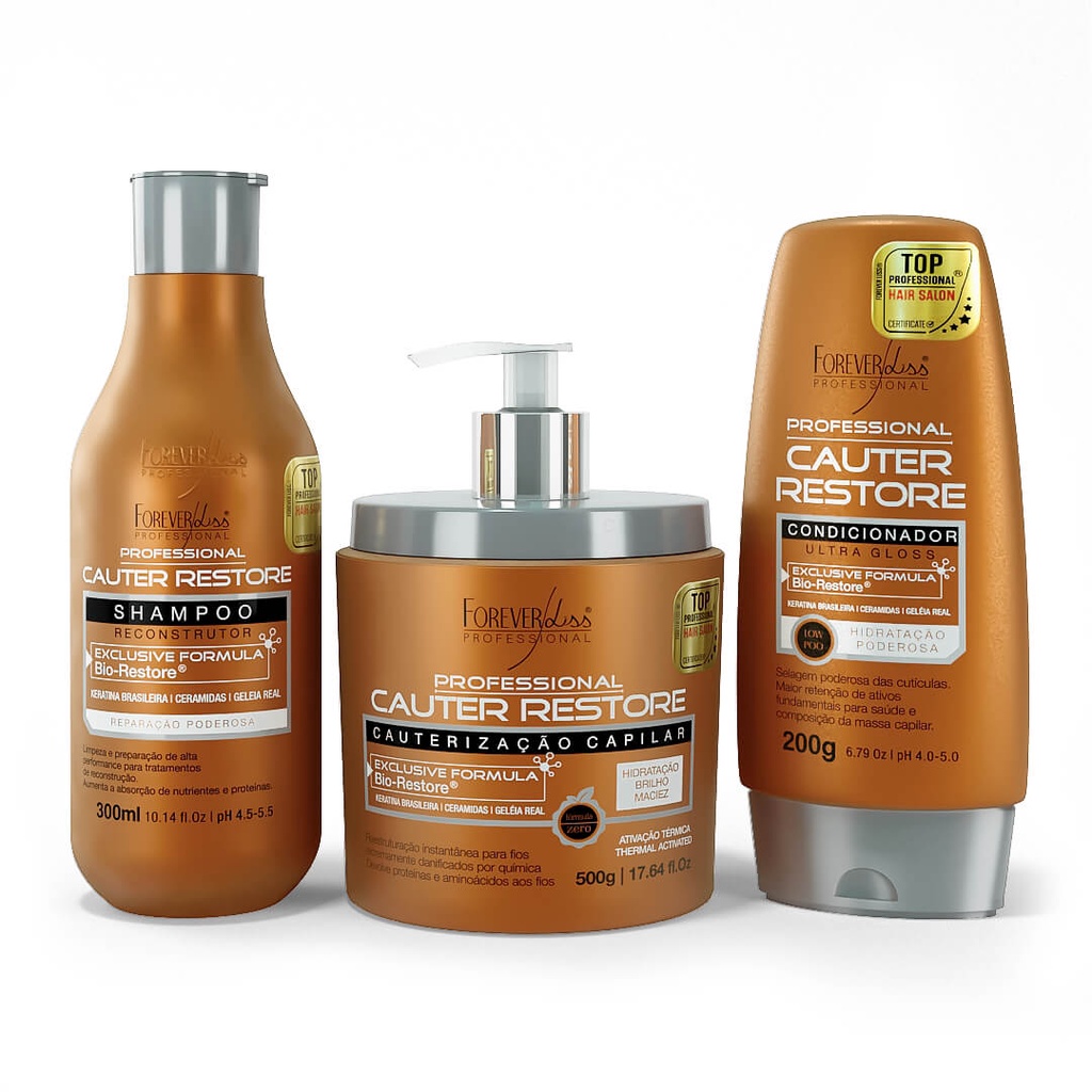 Kit Cauterização Cauter Restore Forever Liss MÁscara 500g Shampoo