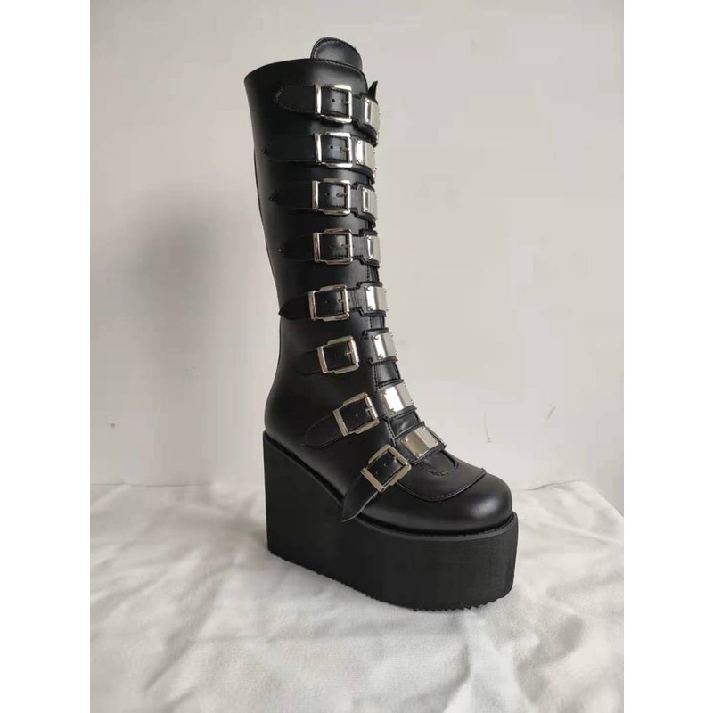Bota Longa Feminina De Cano Alto De Couro Estilo Punk Gótico | Shopee ...