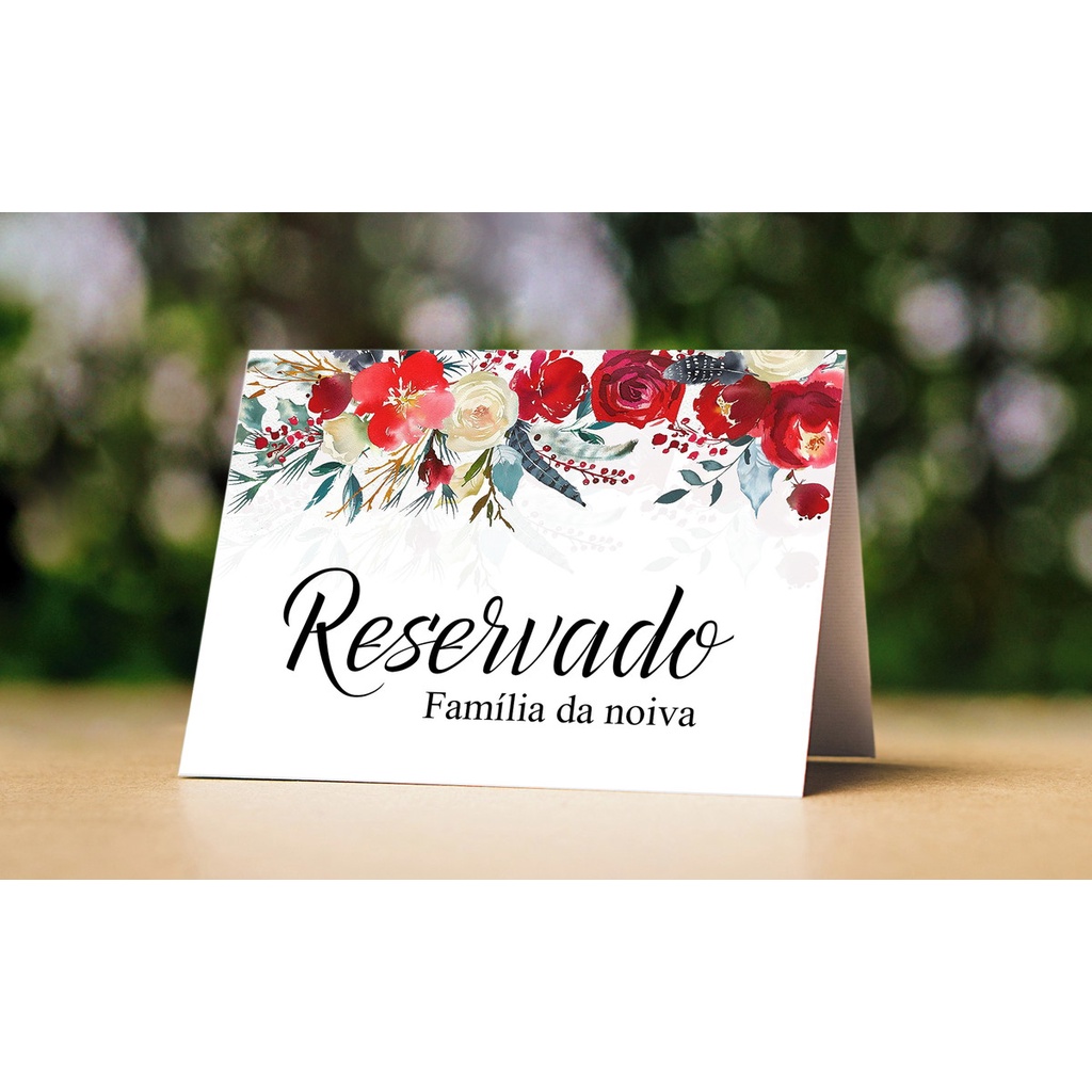 PLACA RESERVADO para Casamento com Flor 3D - 10 modelos - PERSONALIZADO ...