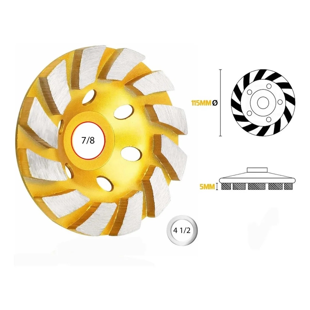 Disco de Desbaste Rebolo Diamantado Turbo 115mm Furo 7/8 + Redução 4.1 ...