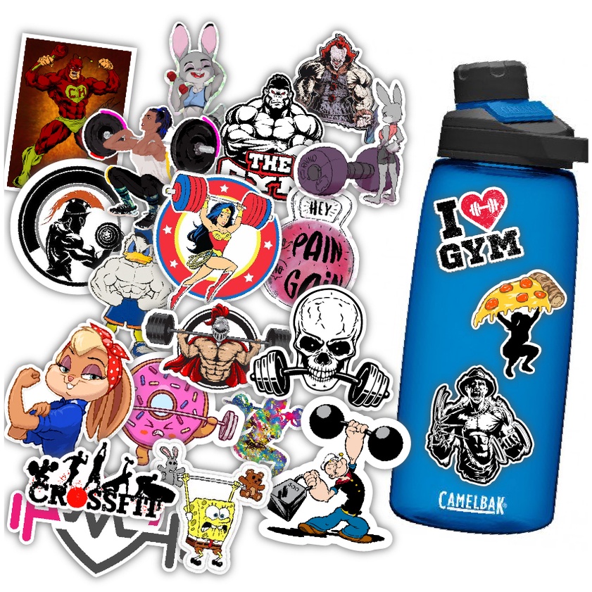 50 Adesivos Stickers Academia Crossfit Musculação Para Garrafa De Água ...