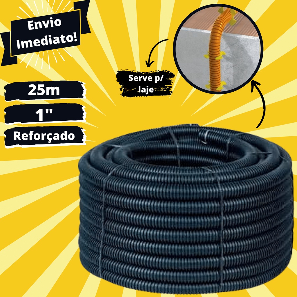Conduíte Corrugado 1" Reforçado 25m Preto - Corre Que Ta Baratinho