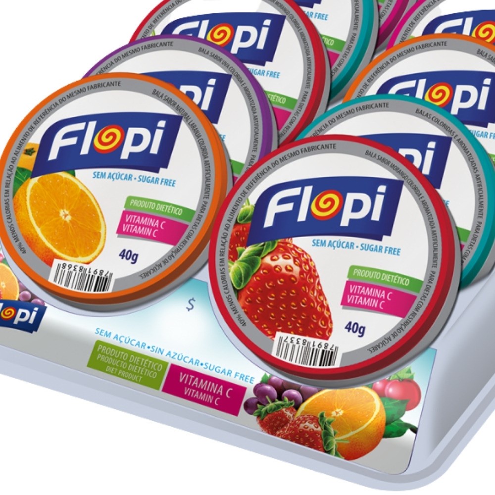 Bala Diet Sem Acucar Sortida Flopi Display 12 Un. Atacado | Shopee Brasil