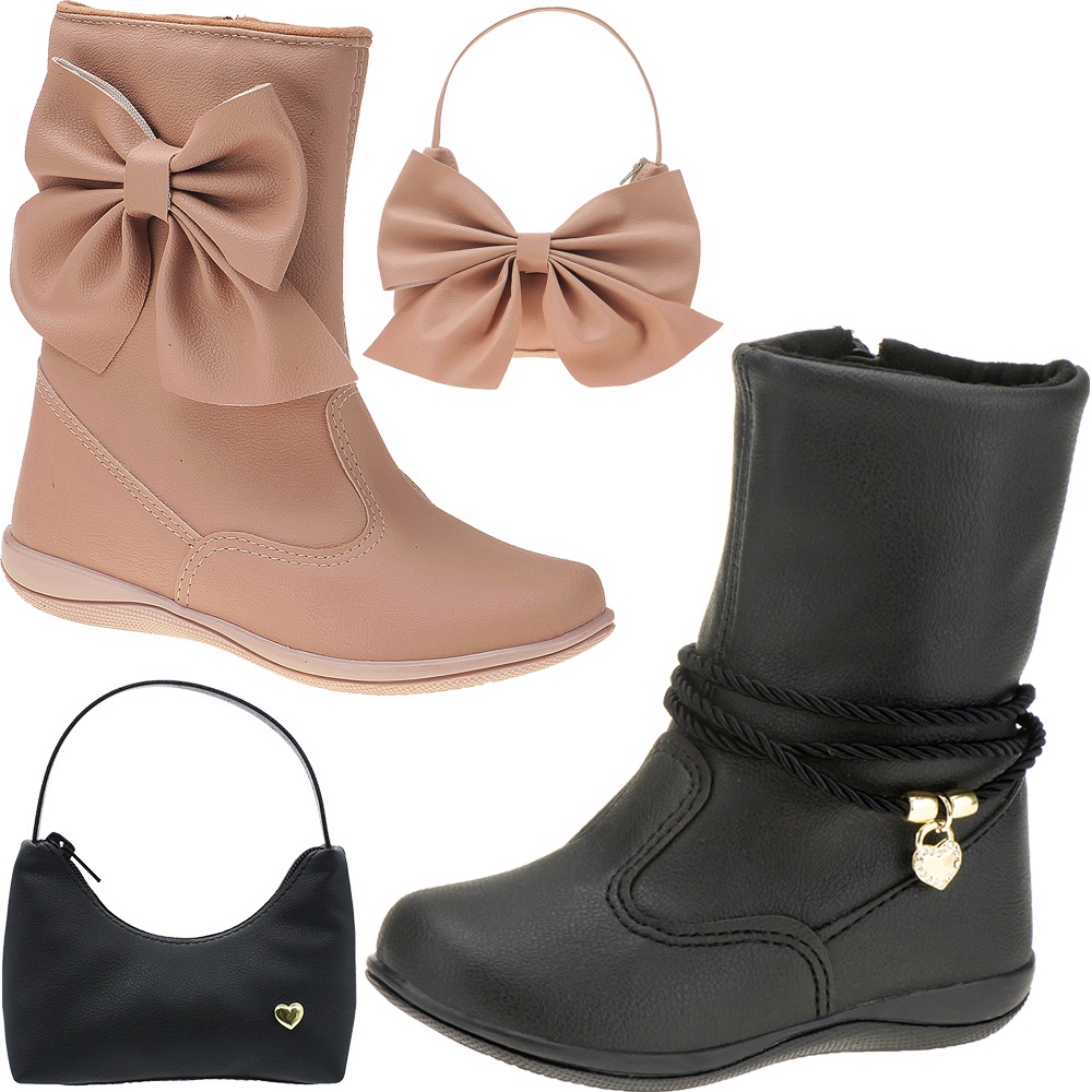 Kit 2 Bota Infantil Feminina Cano Curto Com Bolsa Botinha Infantil ...