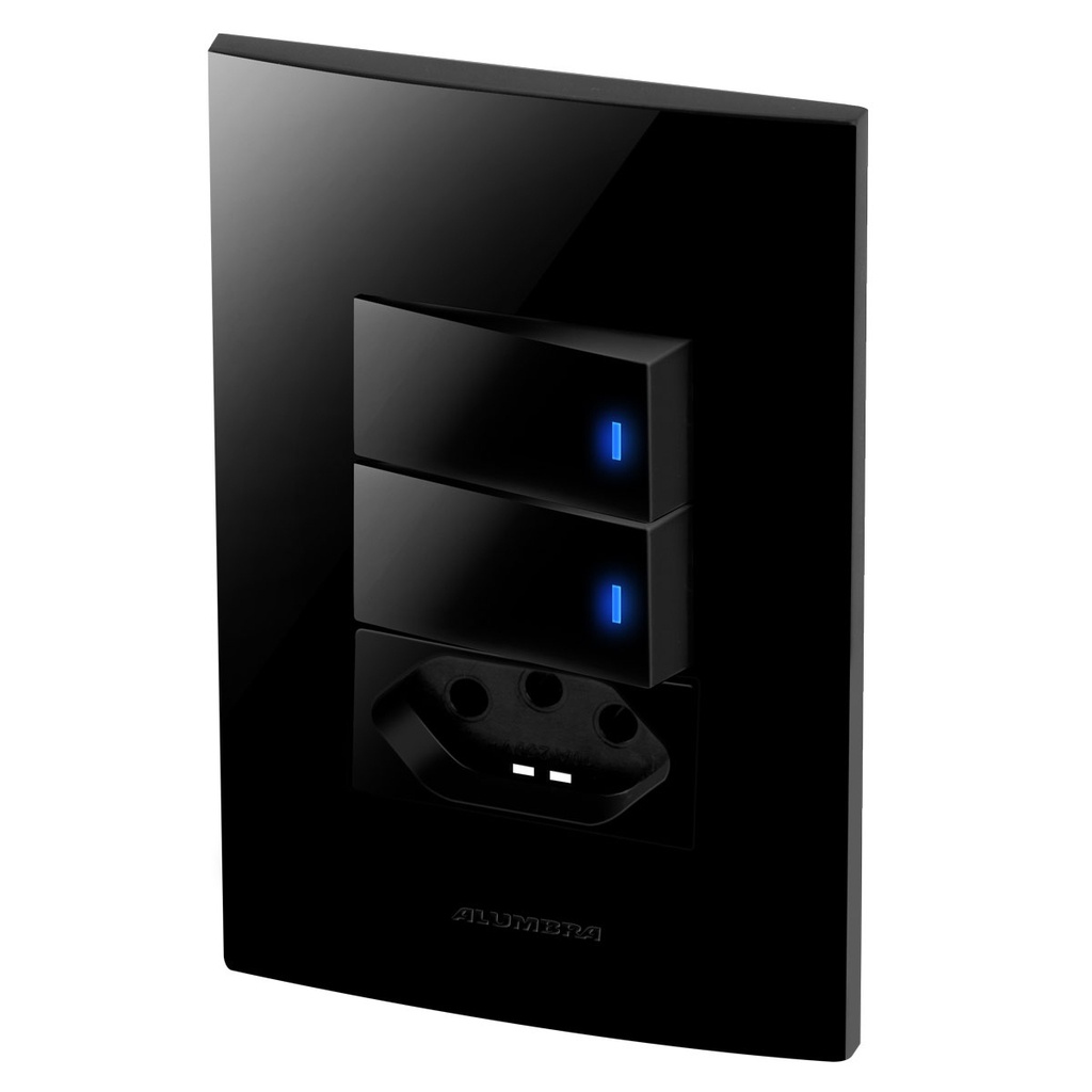 Conjunto 2 Interruptores LED + 1 Tomada 20A - Inova Black Piano - BLP31 ... Conjunto 2 Interruptores LED + 1 Tomada 20A - Inova Black Piano - BLP31 ...