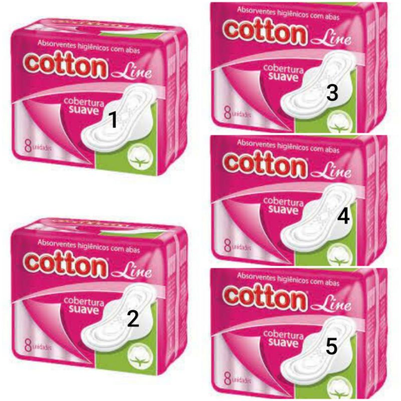 Absorvente Coton Line com abas Cobertura Suave - 5 pacotes com 8 ...