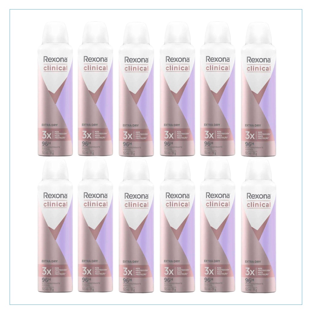 Kit com 12un Rexona Clinical Desodorante Aerosol Extra Dry - 150ml cada ...