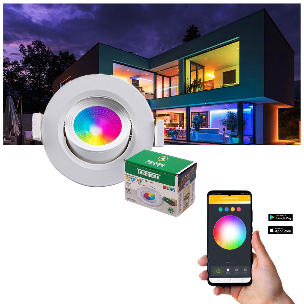 Spot Smart Taschibra TEK Wi-Fi LED RGB 5W Embutir Redondo | Shopee Brasil