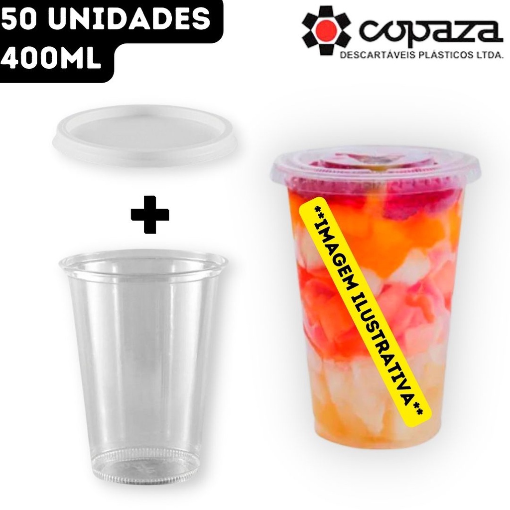 Copo 400ml Descartavel + Tampa Reta S/ Furo P07 C/ 50 Und | Shopee Brasil