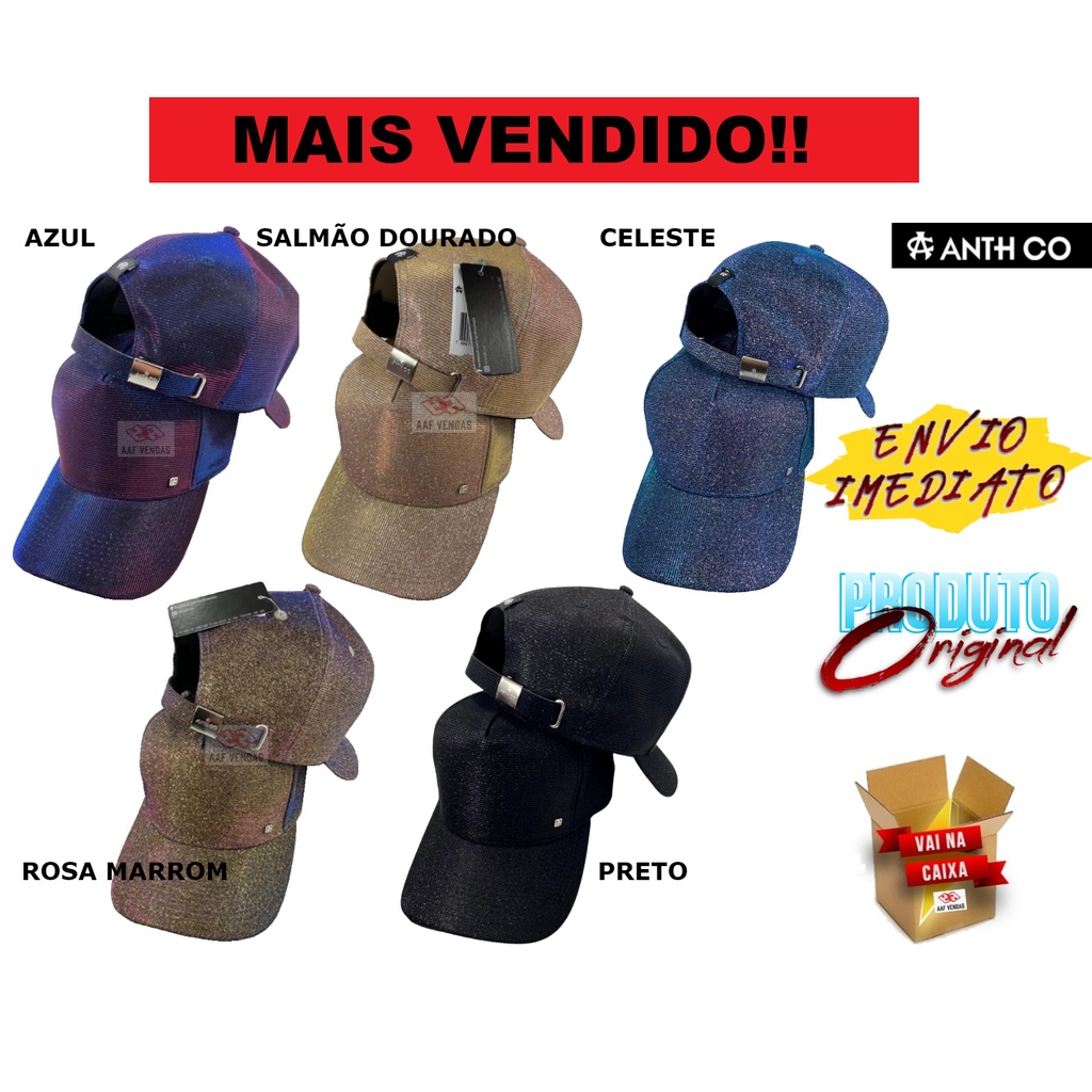 Boné Anth Co brilhoso Gliter Original Lonita botton Fitão Aba Curva ...