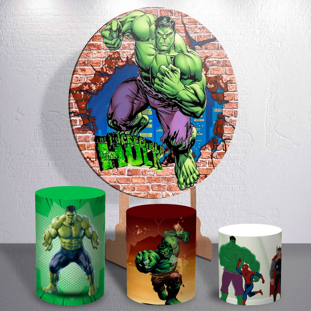Kit de Festa Painel Redondo Hulk + Trio De Cilindros Sublimado 3D ...