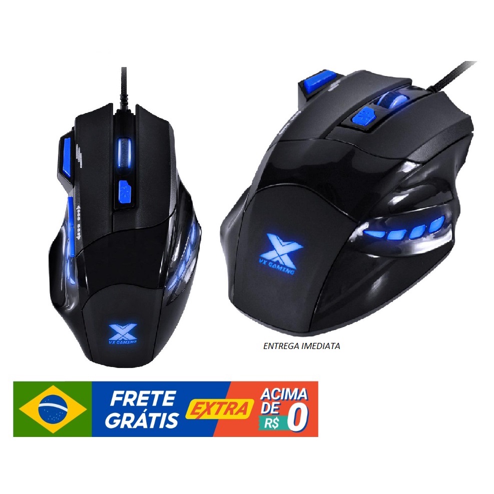 Mouse Gamer Vinik VX Gaming Black Widow, LED, 6 Botões, 2400DPI, Preto e Azul | Shopee Brasil