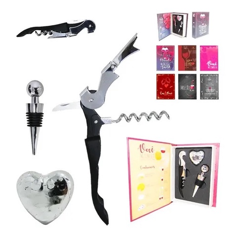 Kit Para Vinho Com Saca Rolha De Metal Com Tampa No Estojo Tipo Livro ...