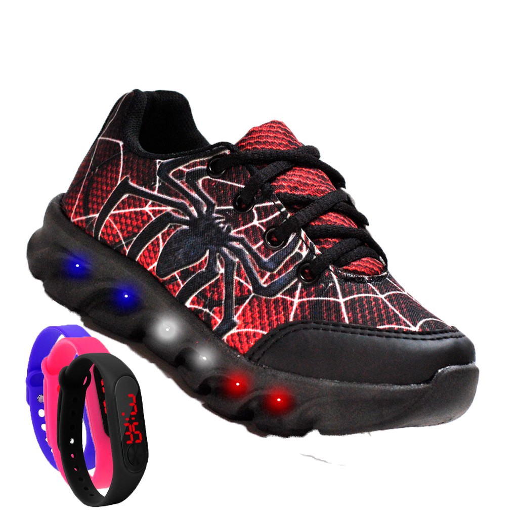 Kit Tenis Masculino Infantil De Led Meninos Homem Aranha Novo + Relógio ...