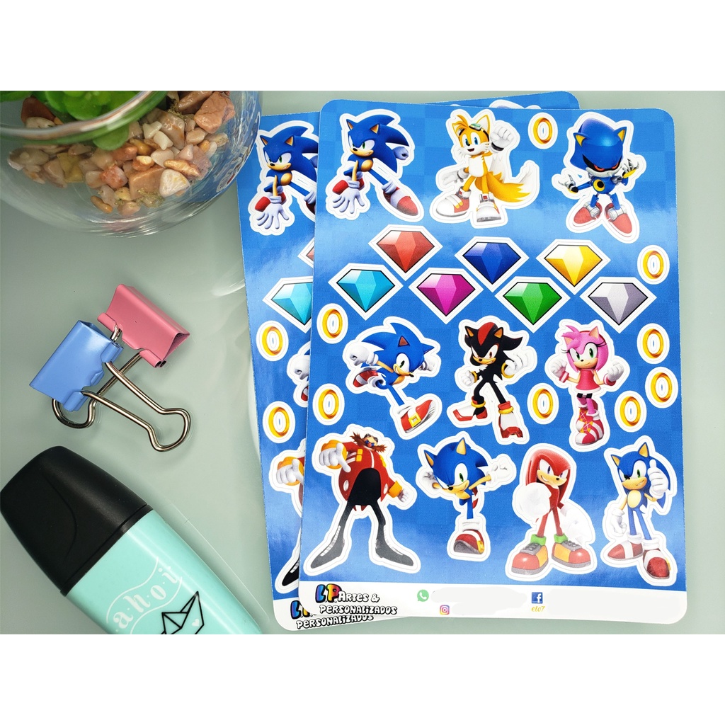 Sonic - Cartela de adesivos em VINIL para bujo, agenda, planner ...