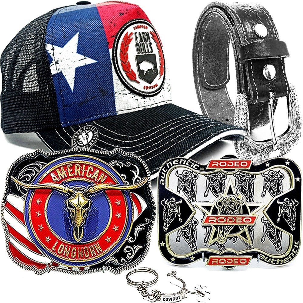 Kit Bone Farm Bulls Original + Cinto Couro + 2 Fivelas Country Longhorn ...