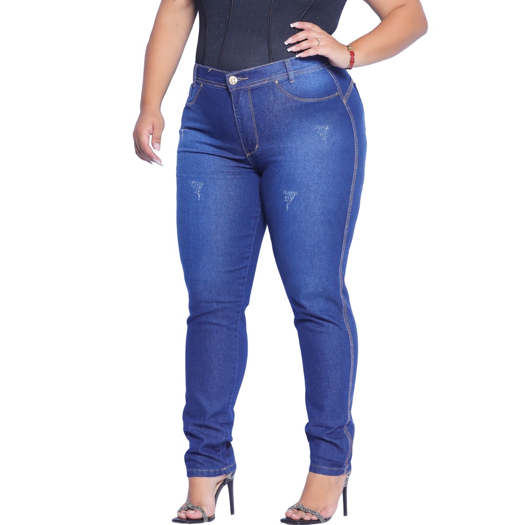 Calças Jeans Plus Size Cintura Alta | Shopee Brasil