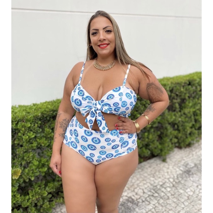 Biquíni Plus Size Laço Feminino Hot Pants Cintura Alta Alcinha Tamanho